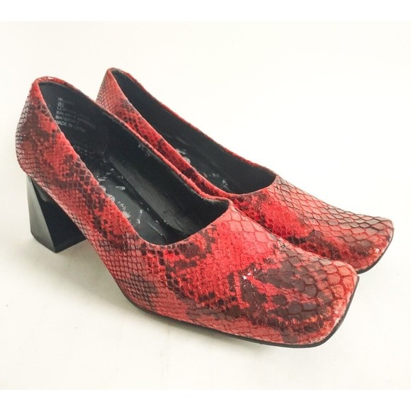 me too | Shoes | Vintage Me Too Red Snake Print Leather Square Toe ...